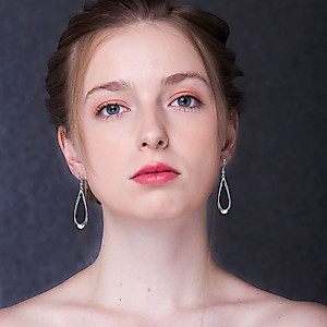 Sterling Silver Dangle Earrings, White Gold Plated Teardrop Silver Drop Earring for Women