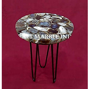 Natural Agate Table, Agate Table With Metal Stand, Round Agate Stone Table, Centerpiece, Agate Side Table 12" Inch