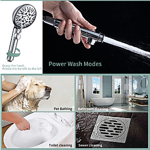 WHZeffect Handheld Shower Heads with ON/OFF Switch,Extra Long 79-inch Hose 8 Spray Settings High Pressure Detachable Showerhead,Built-in Power Sprayer to Clean Pets, Adjustable Angle Bracket,Silver