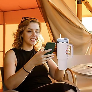 Nuvora H2.0 Tumbler with Handle and Straw 40 oz | Flowstate 3-Position Lid | Cup Holder Compatible for Travel | Insulated Stainless Steel Cup Cream