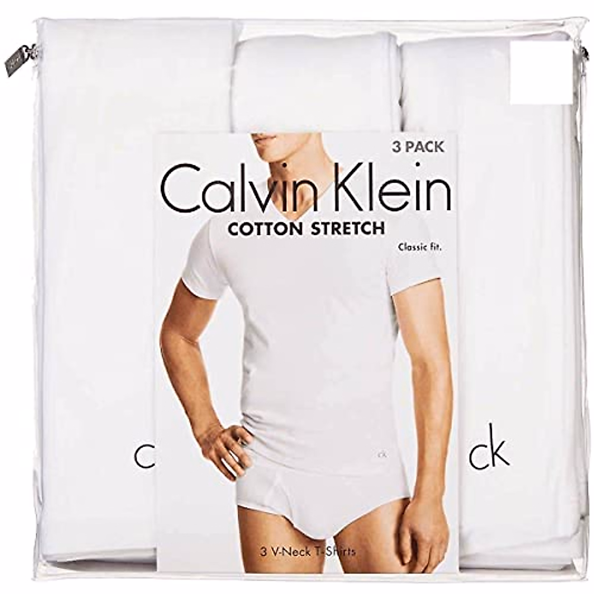 Calvin Klein Cotton Stretch V-Neck, Classic Fit T-Shirt, Men's (3-pack) (White or Black) (White, Large)