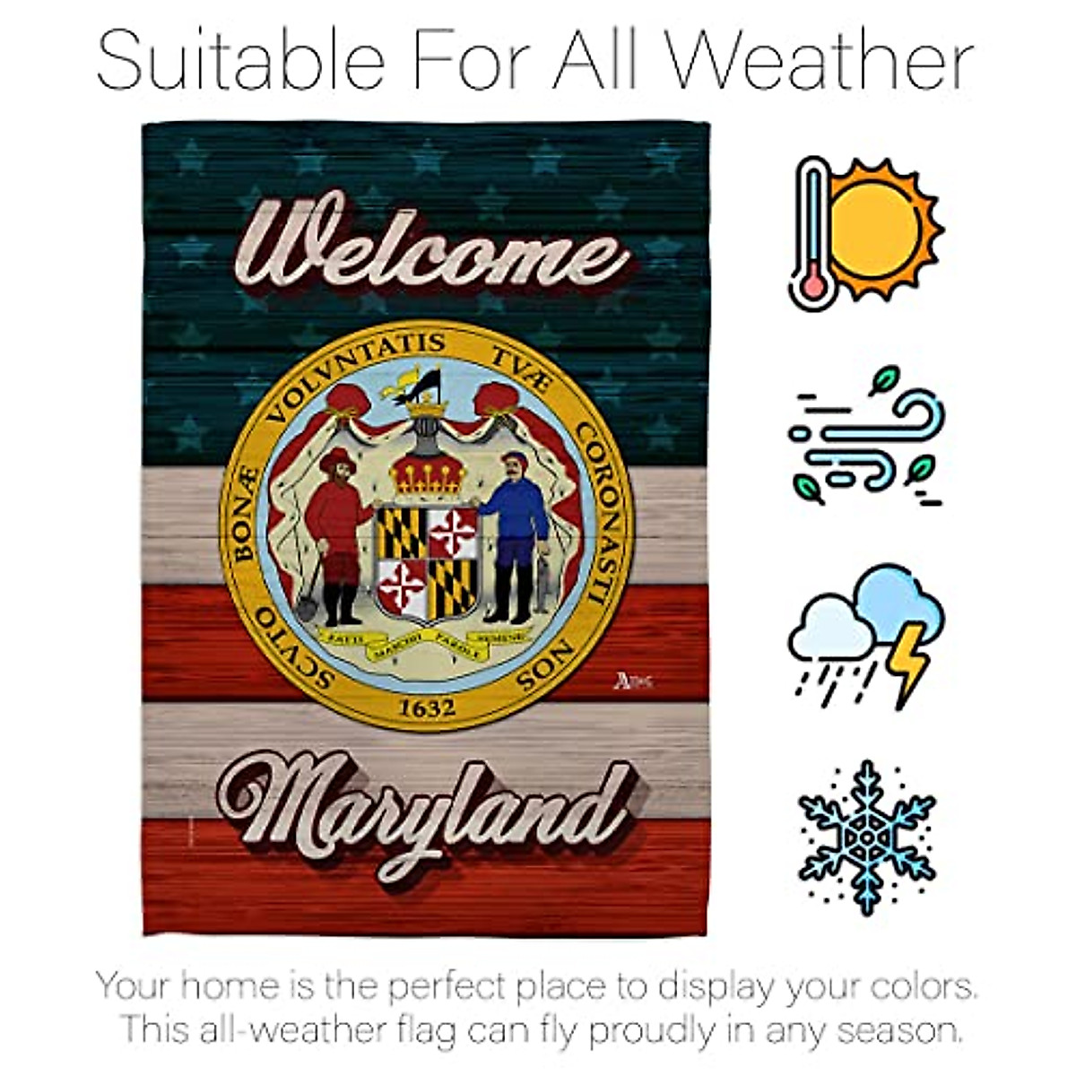 Welcome Maryland Garden Flag - Set Wood Dowel Americana States USA American Territories Republic Country Particular Area - House Decoration Banner Small Yard Gift Double-Sided Made in 13 X 18.5