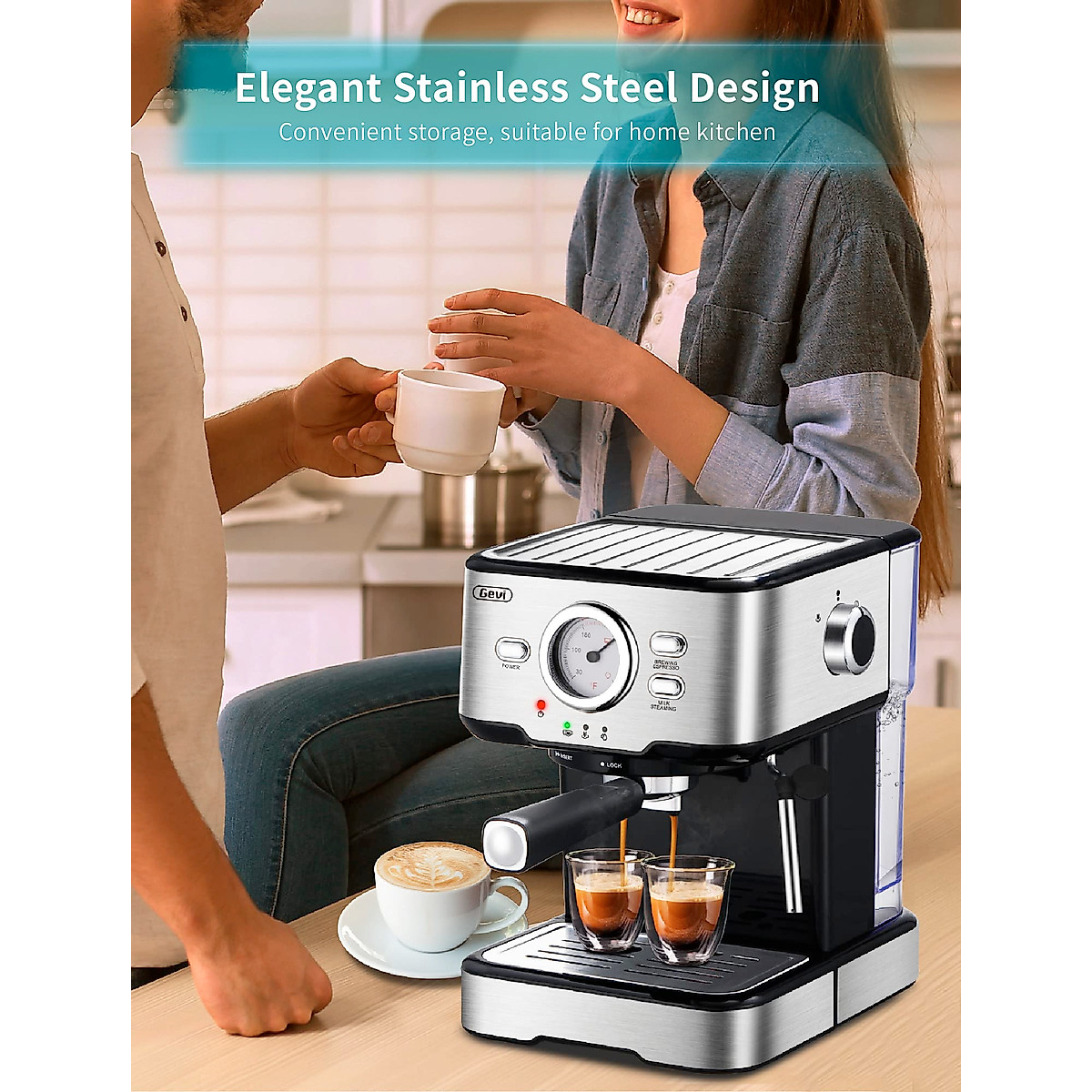 Gevi Espresso Machine, Espresso Maker with Milk Frother Steam Wand, Compact Espresso Super Automatic Espresso Machines for home Cappuccino, Latte, GECME403L-U