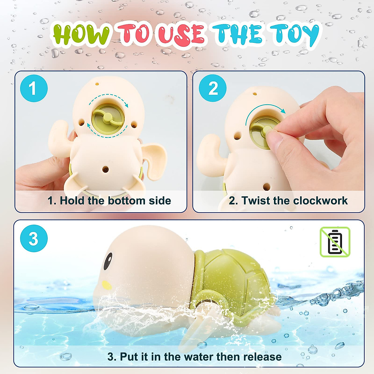 Gretex 3 Pack Baby Bath Toys Swimming Beach Toys, Turtle Bath Tub Toys 1 2 3 Years Boys Girls Gifts, Wind Up Bath Toys for Toddlers 1-3 Newborn Toys Pool Toys