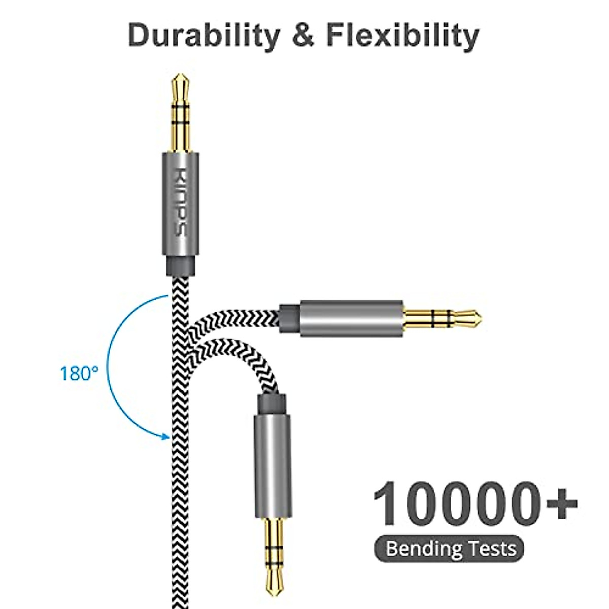 KINPS Auxiliary Audio Cable 3.5mm Aux Cord Stereo Jack Male to Male Aux Cable for Phones, Headphones, Speakers, Tablets, PCs, MP3 Players and More (10FT/3M, Gray)