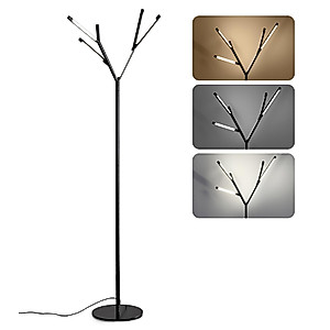 Q&S Led Floor Lamp,Black Modern Industrial Contemporary Corner Floor Lamp Tall Tree Bright Reading Standing Lighting for Bedroom Living Room Office
