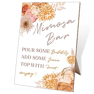 Mimosa Bar Sign,Wooden Sign with Stand,Blush Floral Pumpkin Mimosa Bar Decorations,Fiesta Bar Decor,Bridal Shower Supplies,Bar Supplies,Party Decor,Bridal Shower Sign,Wedding Decor,Party Supplies,4