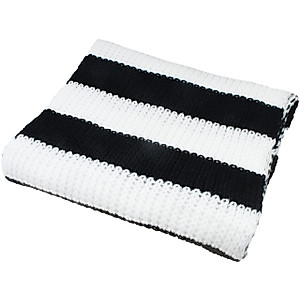 VIVIAN & VINCENT Fall Winter Ultra Soft Knit Striped Scarf for Women Men Boys Girls Christmas Black White