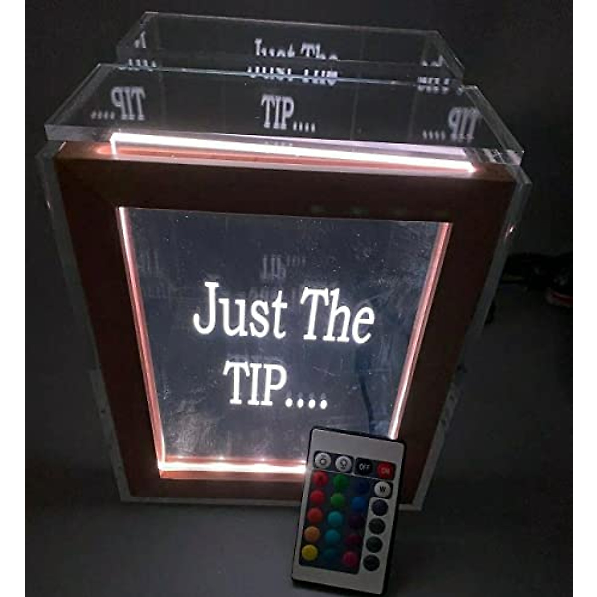 Custom Tip Box Raffle Fund Raiser Donation Wedding Storage Tips Jar Personalized Free Engraved LED Lights Up 16 Color Changing Free Standing 7"W x 8.5"H Acrylic Large Container
