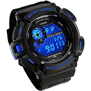 FANMIS Mens Military Multi Function Tactics Digital LED Sports Watch Large Face Electronic Waterproof Alarm Quartz Outdoor Waterproof Watch (Blue)