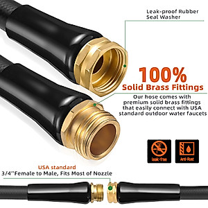 50 ft Hybrid Garden Hose – No Kink,Heavy Duty,Flexible,Leakproof Water Hoses – Lightweigh 5/8 in ID,3/4"Solid Brass Connectors - Rubber Car Hoses Pipe for outdoor Watering& Washing,600 Burst PSI