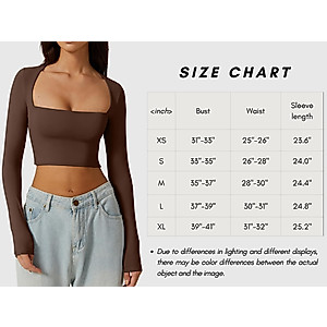 QINSEN Women's Sexy Square Neck Crop Top Long Sleeve Slim Fit Cropped T Shirts Coffee Bean M