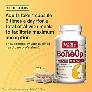 Jarrow Formulas BoneUp Three Per Day - 180 Capsules - 60 Servings - For Bone Support & Skeletal Nutrition - Includes Naturally Derived Vitamin D3, K2 (as MK-7) & 1000mg Calcium - Gluten Free - Non-GMO