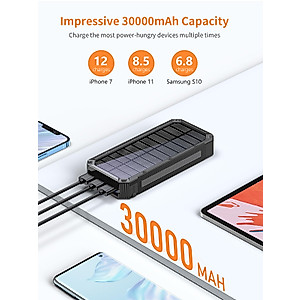 Abnoys Power-Bank-Solar-Charger - 30000mAh Solar Power Bank, PD 20W Fast Charger,Drop-Proof Waterproof Dustproof Built-in LED Flashlight for iPhone, Tablet, Samsung and More USB Device (Black)