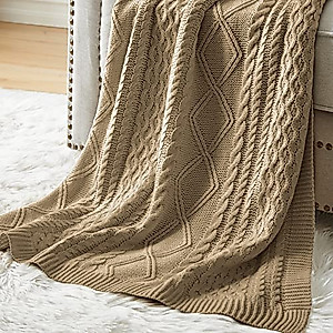 RUDONG M Taupe Cable Knit Throw Blanket, Textured Decorative Throw Blanket, Cozy Knitted Blanket for All Seasons, Lightweight Warm Soft Throw Blanket for Couch, Bed, Sofa 50 x 60 Inch