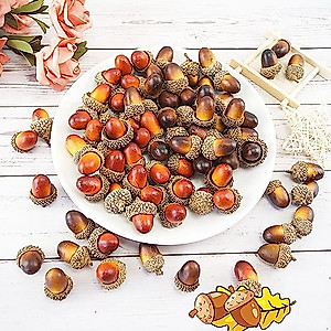 Cshangzei 200PCS Mini Artificial Acorns,Bulk Fake Acorn with Natural Cap Lifelike for Fall Thanksgiving Halloween Decoration,Wedding Decor,Vase Filler,DIY Crafts