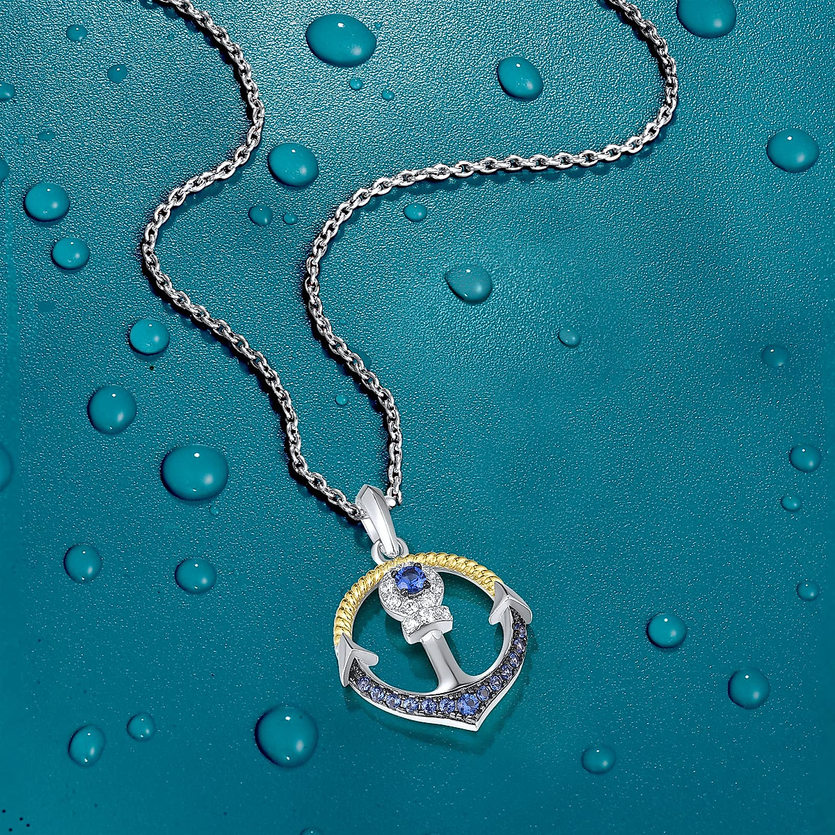 Santuzza 925 Sterling Silver Anchor Pendant Cubic Ziconia Ocean Series Round Anchor Pendant for Women