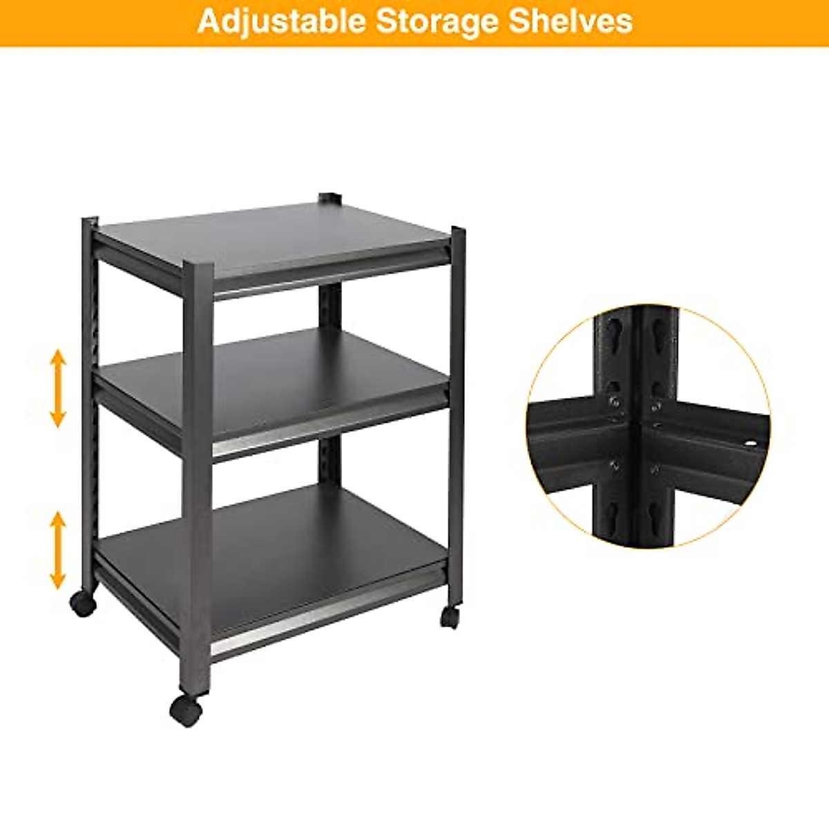 ALAPUR Adjustable Garage Shelving Heavy Duty with Wheels,3 Tier Metal Garage Storage Shelves Units for Basement Utility Shed Workshop, L23.6''xW15.7''xH33.5'',Black