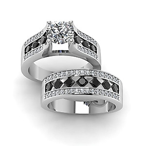 JewelryGift Triple Streak Set sterling silver Natural Black Onyx Round shape Black color Wedding Ring Sets prong Setting in Size 9 Lightweight Office Wear Everyday Gift Jewelry