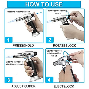 Sondiko Butane Torch and Fuel Refill, S400 with 170 ml Gas Included. Kitchen Torch Lighter Blow Torch with butane refill for BBQ, Creme Brulee, Baking.
