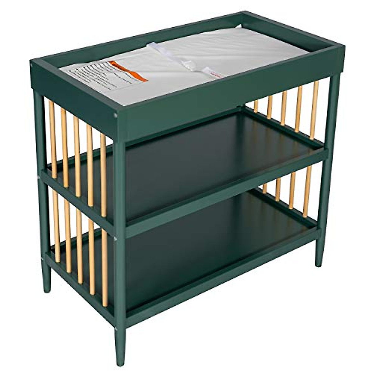 Dream On Me Sleepy Little Sloth Changing Table in Olive, Comes with 1" Changing Pad, Features Two Shelves, Made of Sustainable New Zealand Pinewood