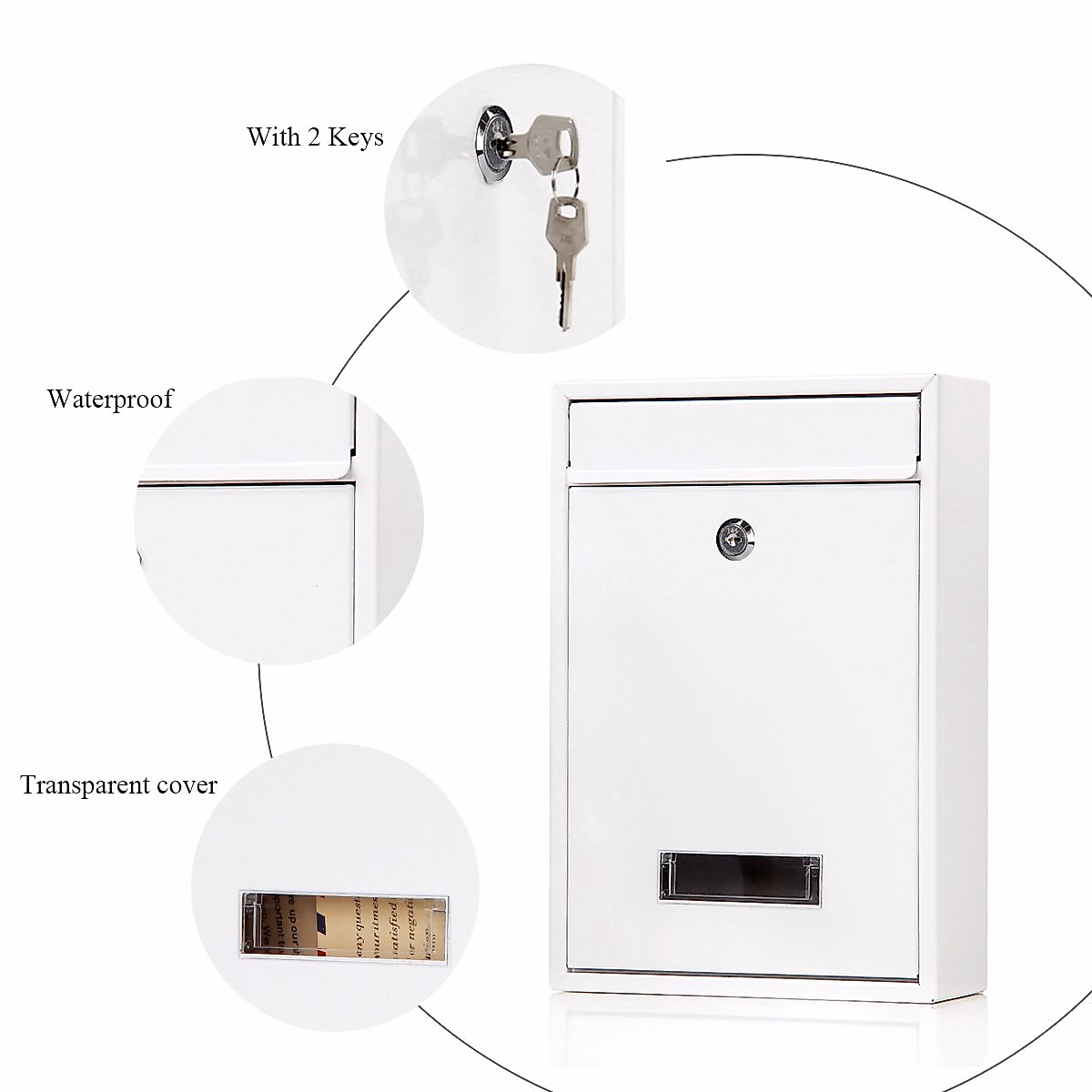 Locking Mailboxes Wall Mounted Vertical – Jssmst Key Lock Mail Box Medium Capacity Galvanized Steel Cover Rust-Proof Metal Post Box, 12.6 x 8.5 x 3.4 Inch, White，SM-0604L
