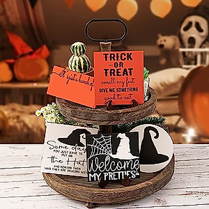 Halloween Tier Tray Decor Halloween Rustic Wooden Mini Sign Tiered Tray Decorations Farmhouse, Halloween Wood Sign Rustic Farmhouse Decor for Halloween Bathroom Bedroom Shelf Mantle Decoration