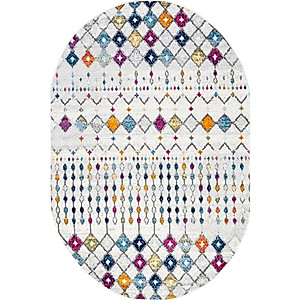 nuLOOM Oval 5x8 Moroccan Blythe Area Rug, Multicolor, Faded Bohemian Design, Stain Resistant, For Bedroom, Dining Room, Living Room, Hallway, Office, Kitchen, Entryway