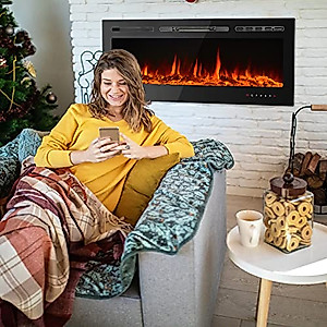 CharaVector Electric Fireplaces-60 Inch-Recessed and Wall Mounted Fireplace- Insert Heater LED Fire Place-Remote Control & Touch Screen