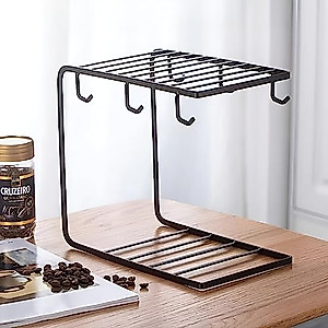 GWEOBZ 2 Pack Cup Organizer for Kitchen Cabinets Metal Mug Holders Stand for Counter Universal Wire 6 Hooks Cup Display Rack- Brown (2)