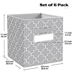 FabTotes Storage Bins 6 Pack Collapsible Storage Cubes, 11"x10.5"x10.5" Large Toy Book Organizer Boxes with Handles and Label Card & Label Holder, Baskets for Organizing Closet Shelves