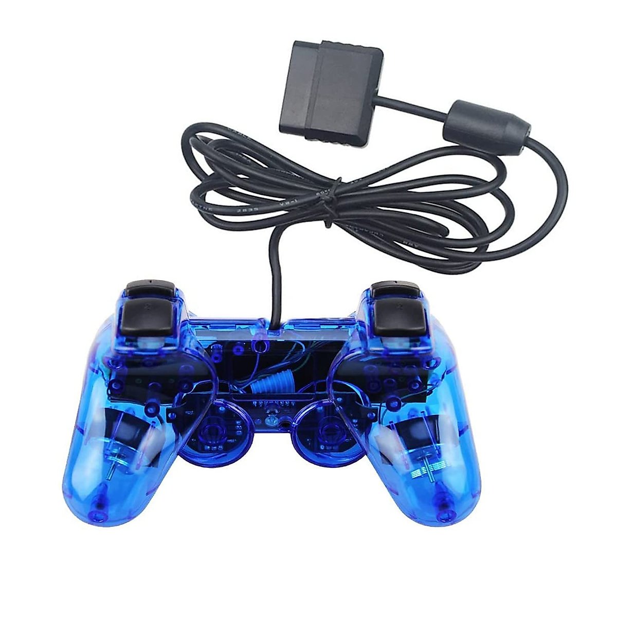 JINHOABF 2 Pack PS2 Wired Controller,Double Shock Gamepad Compatible with Playstation 2 Console (Clear Red and Clear Blue)