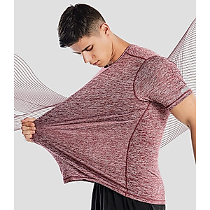 Zengjo Moisture Wicking Shirts for Men Workout(XXL,Marled Burgundy)