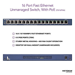 Prosafe 16port 10/100 Desktop Switch With 8port Poe Fs116p