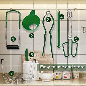7 in 1 Canning Kit Include Steamer Rack,Canning Funnel,Jar Lifter,Wrench, Tongs,Lid Lifter/Bubble Remover Tool.Suitable for Easy Learning and Making of Household Mason Canning (Green)