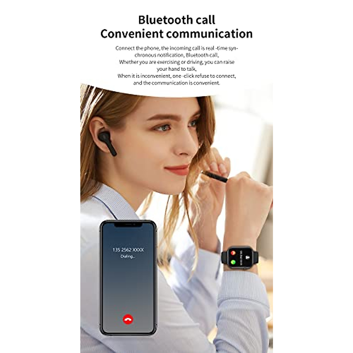 Smart watch, answer/dial phone, 1.83 inch fitness tracker, applicable to Android, IOS, sleep monitoring with blood pressure and blood oxygen, IP68 waterproof, applicable to men and women（Black）