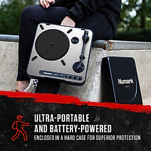 Numark PT01USB - Portable Vinyl Record Player, USB Turntable With Built In Speaker, Power via Battery or AC Adapter, Three Speed RPM Selection for Hi-Fi, Outdoors listening, DJ, Recording