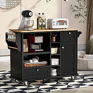 JIJIWANG Storage Cabinet Wood with Drawers and Shelves for Kitchen,Kitchen Sideboard with Drawers and Towel Rack,Coffee Bar Wine Bar Office Bar Kitchen Counter for Dining Room,Bathroom(Black)