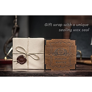 Dungeons Master gift, Whisky Glass with Gift wooden Box, full-grain leather coaster, dungeons and dragons gifts for men and women unique. Dungeons and dragons whiskey glasses
