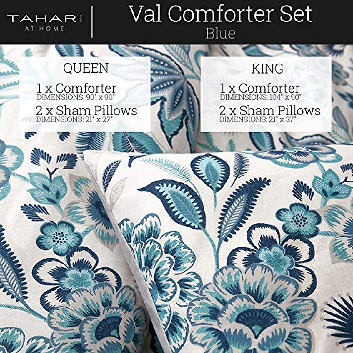 Tahari Home - Full Comforter Set, 3-Piece Bedding with Matching Shams, Stylish Home Decor (Val Blue, Full/Queen)