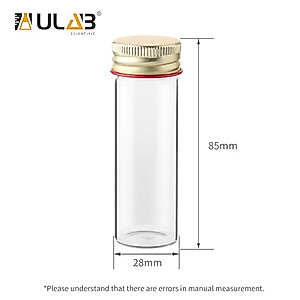 ULAB Scientific Sample Tubes 25ml with Screw Caps, Small Spice Containers 1oz, Makarthy, 3.3 Borosilicate Glass Tubes, Caps in Aluminum Material, Pack of 12, UTT1005