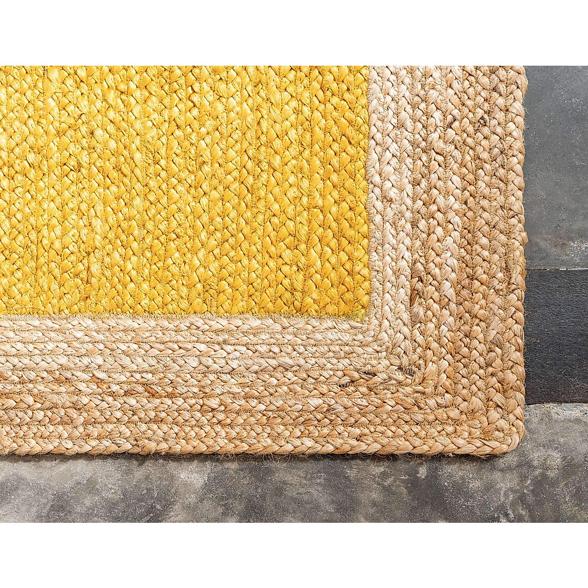 Unique Loom Braided Jute Collection Classic Quality Made Natural Hand Woven with Solid Color Detail, Area Rug, Rectangular 4' 0" x 6' 0"