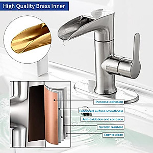 VXV LED Bathroom Sink Faucet, Single Handle Brushed Nickel Bathroom Faucets, Faucet for Bathroom Sink with Pop Up Drain and Deck Plate,1or 3 Hole