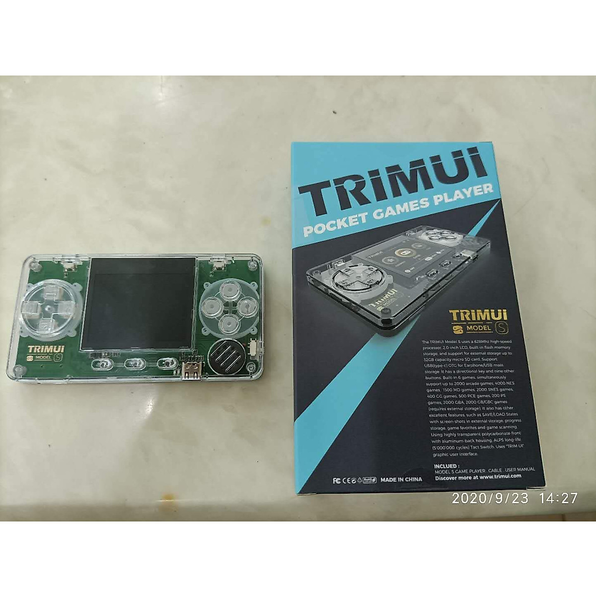 TRIMUI Handheld Game Console, Mini Game Player with 6000+ Classical Games and 2.0-Inch IPS Screen, Portable Video Game Console with Rechargeable Battery (Dark Grey Back+Black PCB)