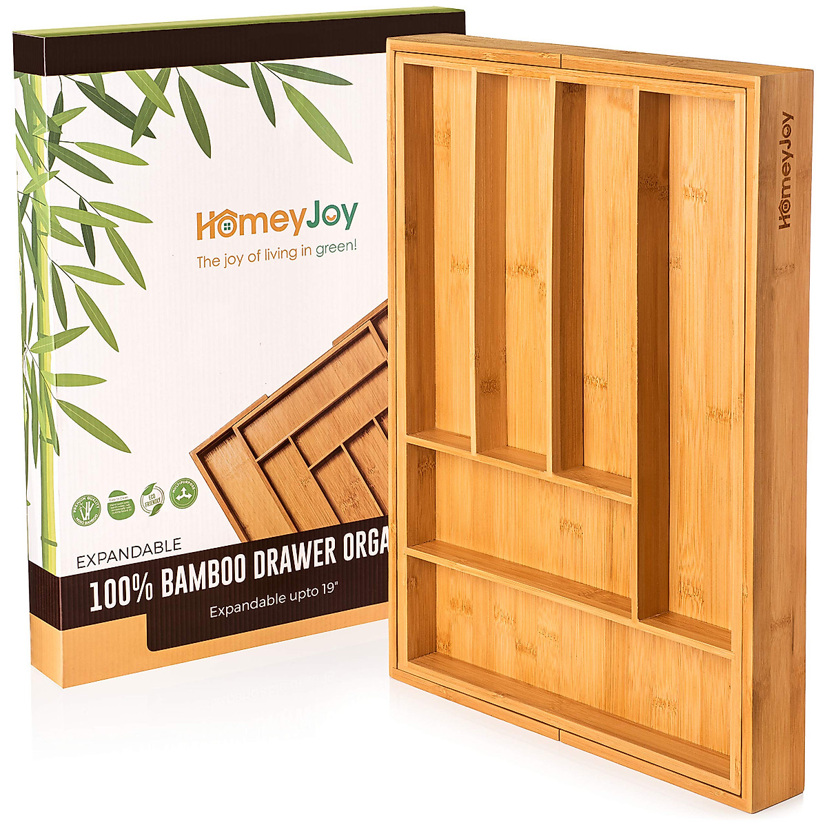 Bamboo Silverware Drawer Organizer - Expandable 100% Bamboo Cutlery Kitchen Drawer Organizer – Premium Wooden Utensil/Cutlery Tray for Kitchen Flatware Set– Eco-Friendly Silverware Organizer