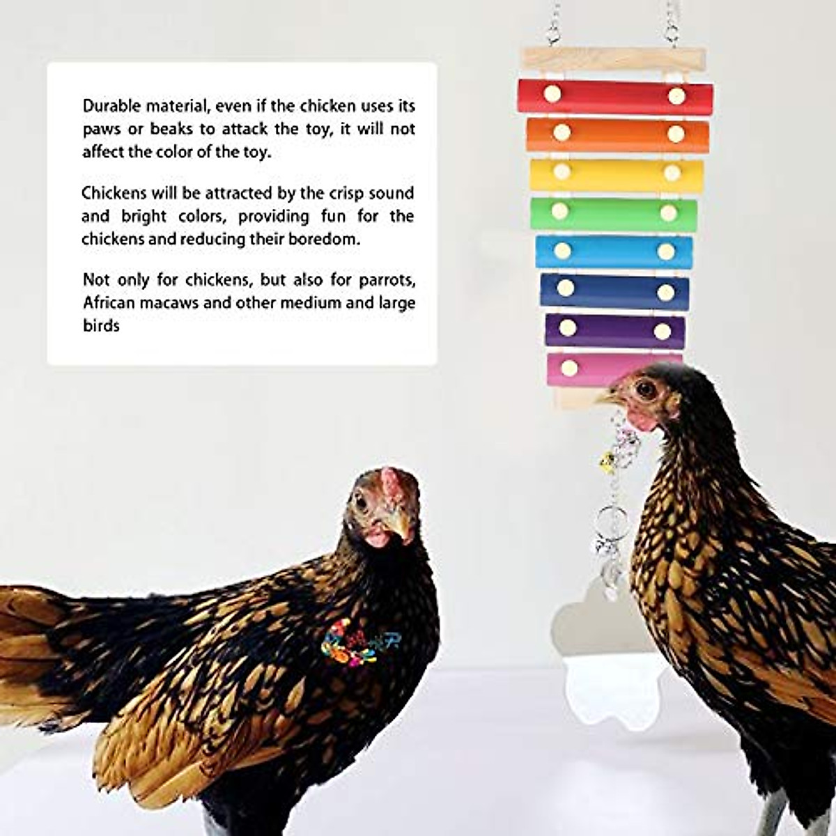LZKW Chicken Xylophone Toy, Chicken Toys Chicken Coop Pecking Toy Non‑Toxic Natural with Mirror Bell 8 Metal Keys for Parrots for Attracting Chicken for Hens