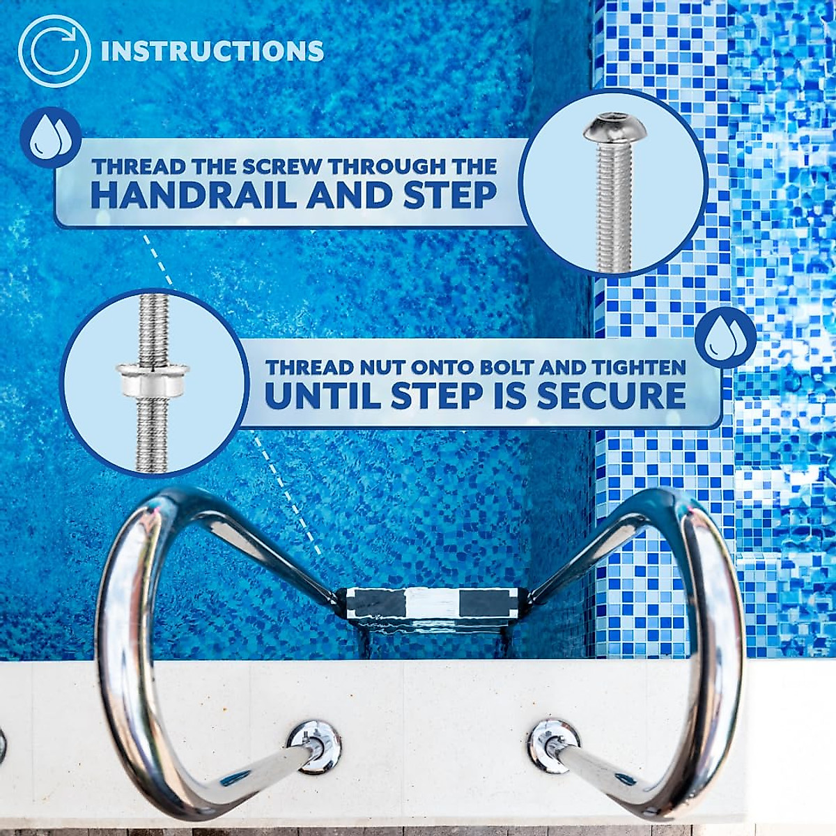 Poolzilla 3 Pack Pool Ladder Replacement Step, Stainless Steel Treaded Design, 18.35" x 1.7"