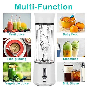 Smart Portable Blender - 17Oz Personal Blender for Smoothies and Shakes| 4000mAh Rechargeable USB Blender with 6 Blades| Blender for Sports ,Travel,Gym ,Fruit Juice Mixer, Home, Office, and Outdoors (White)
