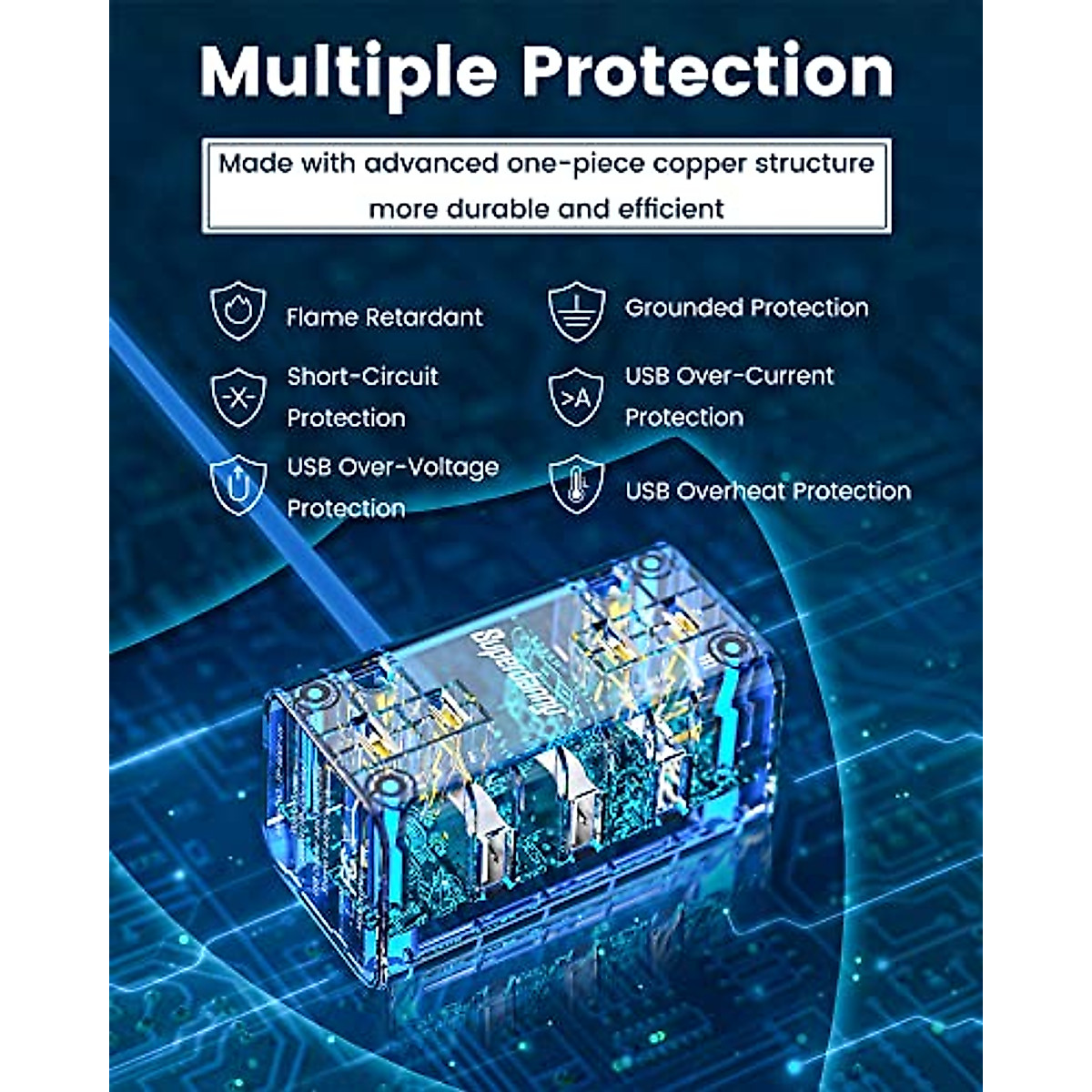 Power Strip with USB, Superdanny Mini Portable Desktop Charging Station with 2 Widely Outlets 3 USB Ports, 4ft Flat Plug Extension Cord, Travel Essentials, Cruise Compliant, for Home Office, Black