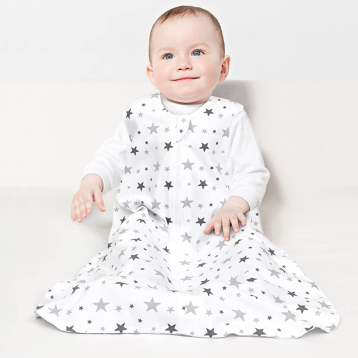 david's kids 100% Cotton Baby Sleep Sack 6-12 Months, Soft Baby Wearable Blankets with 2-Way Zipper, 2 Pack Comfy Sleeping Bags for Infant Newborn Boys Girls Neutral, Medium Size, Stars & Arrows
